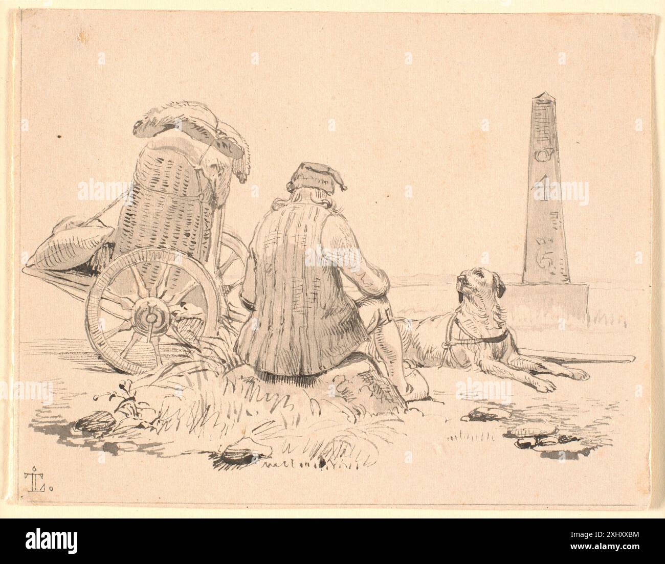 The Bisskkræmer and his dog Lundbye, Johan Thomas 1818 - 1848 Drawing ...