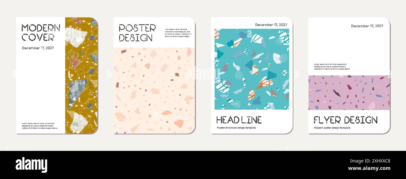 School diary cover design. Terrazzo abstract background made of natural ...