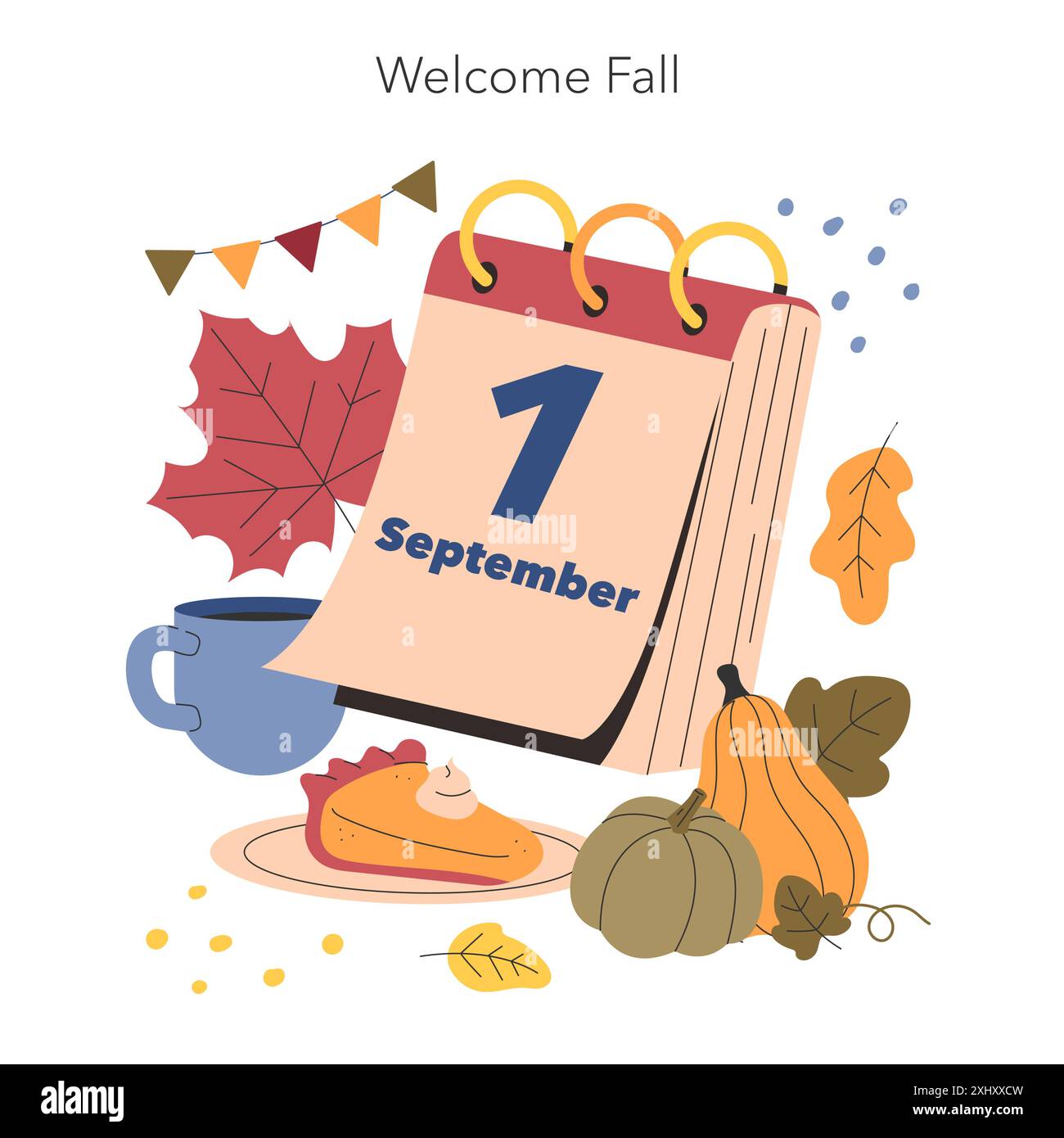 Welcome Fall concept. Celebration of autumn arrival with calendar ...