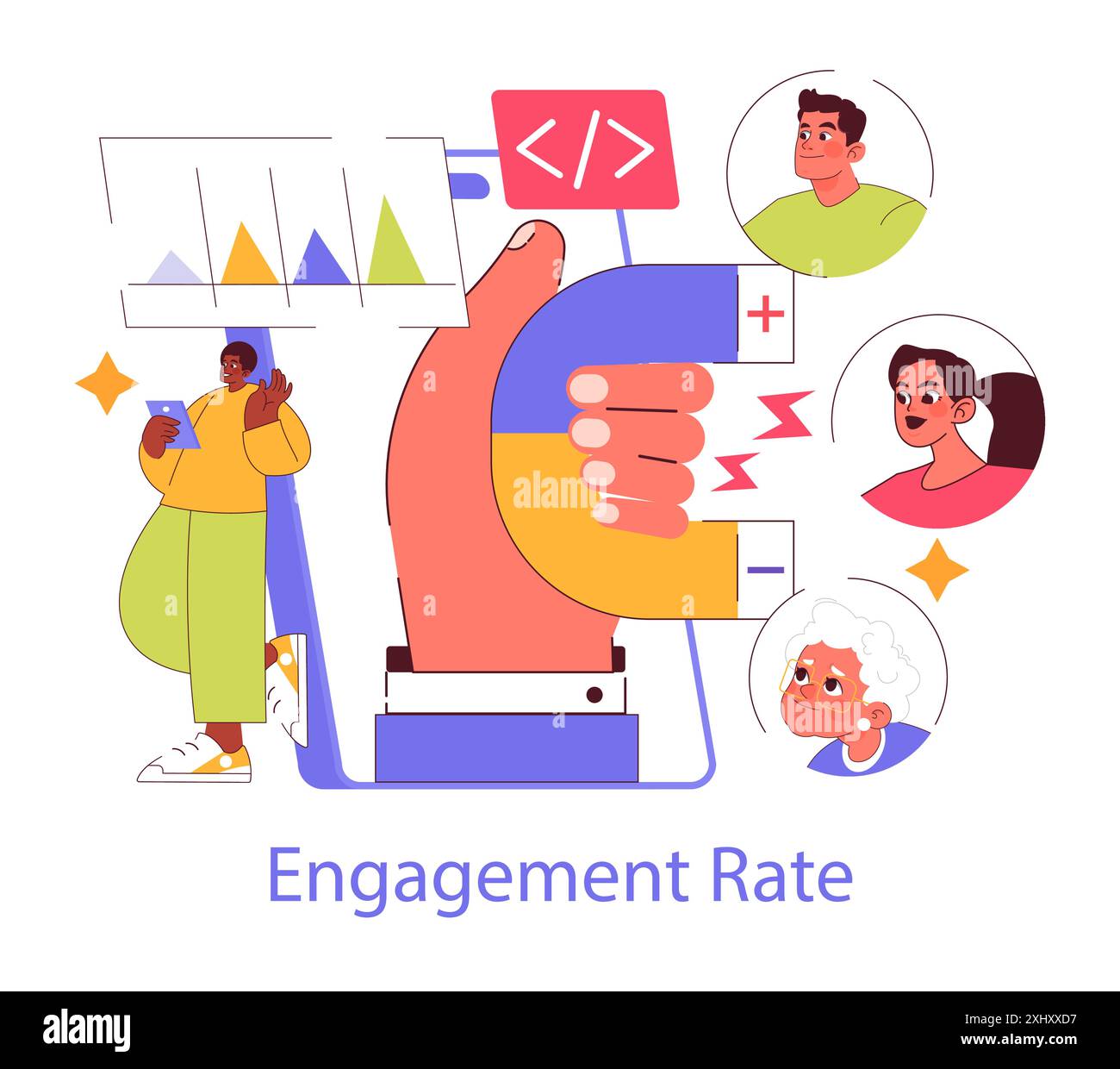 Branded App concept. A diverse user base interacts with an engaging ... Branded App concept. A diverse user base interacts with an engaging ...