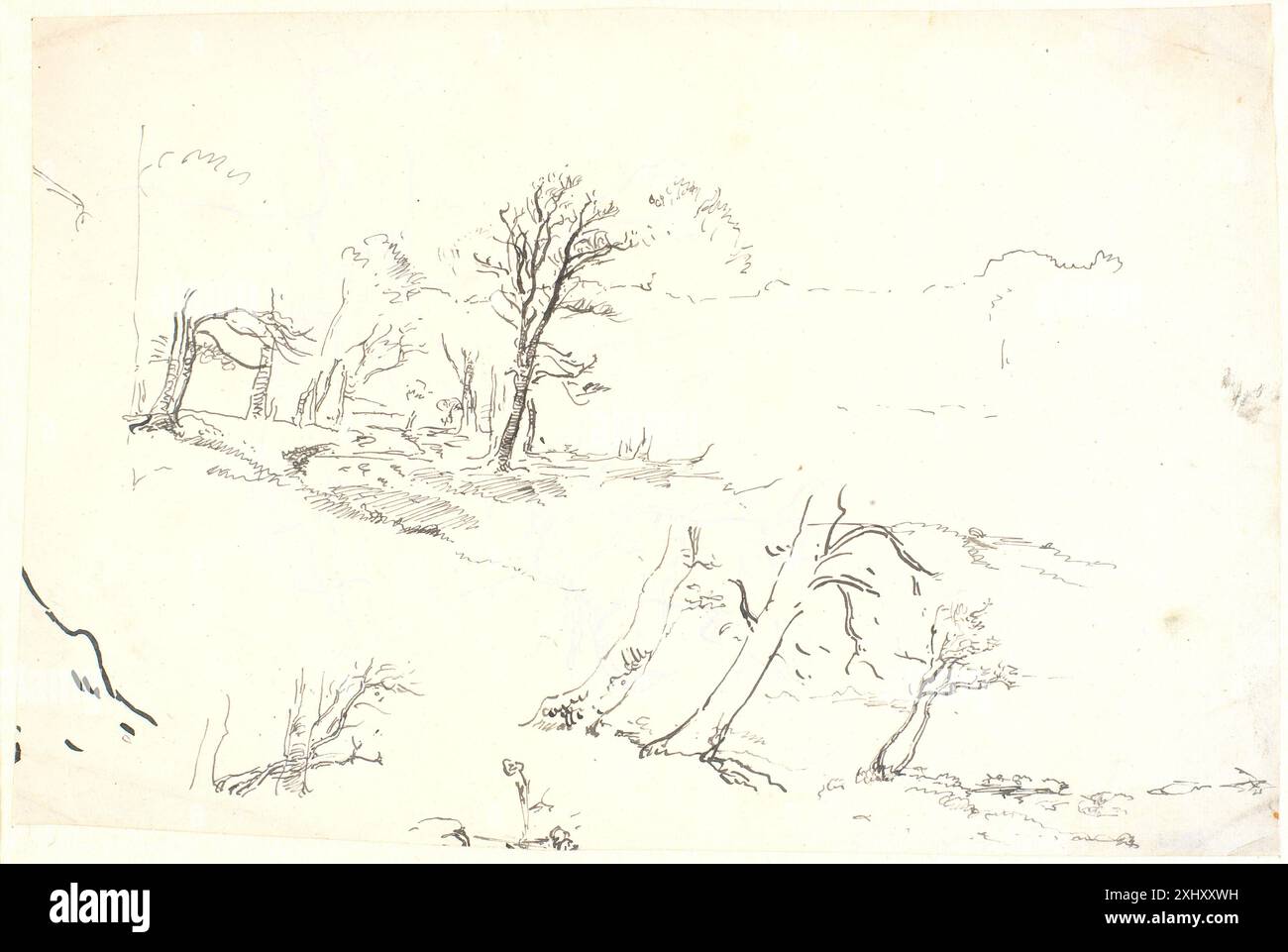 Wooden studies Dreyer, Dankvart 1816 - 1852 Drawing Træstudier Stock ...