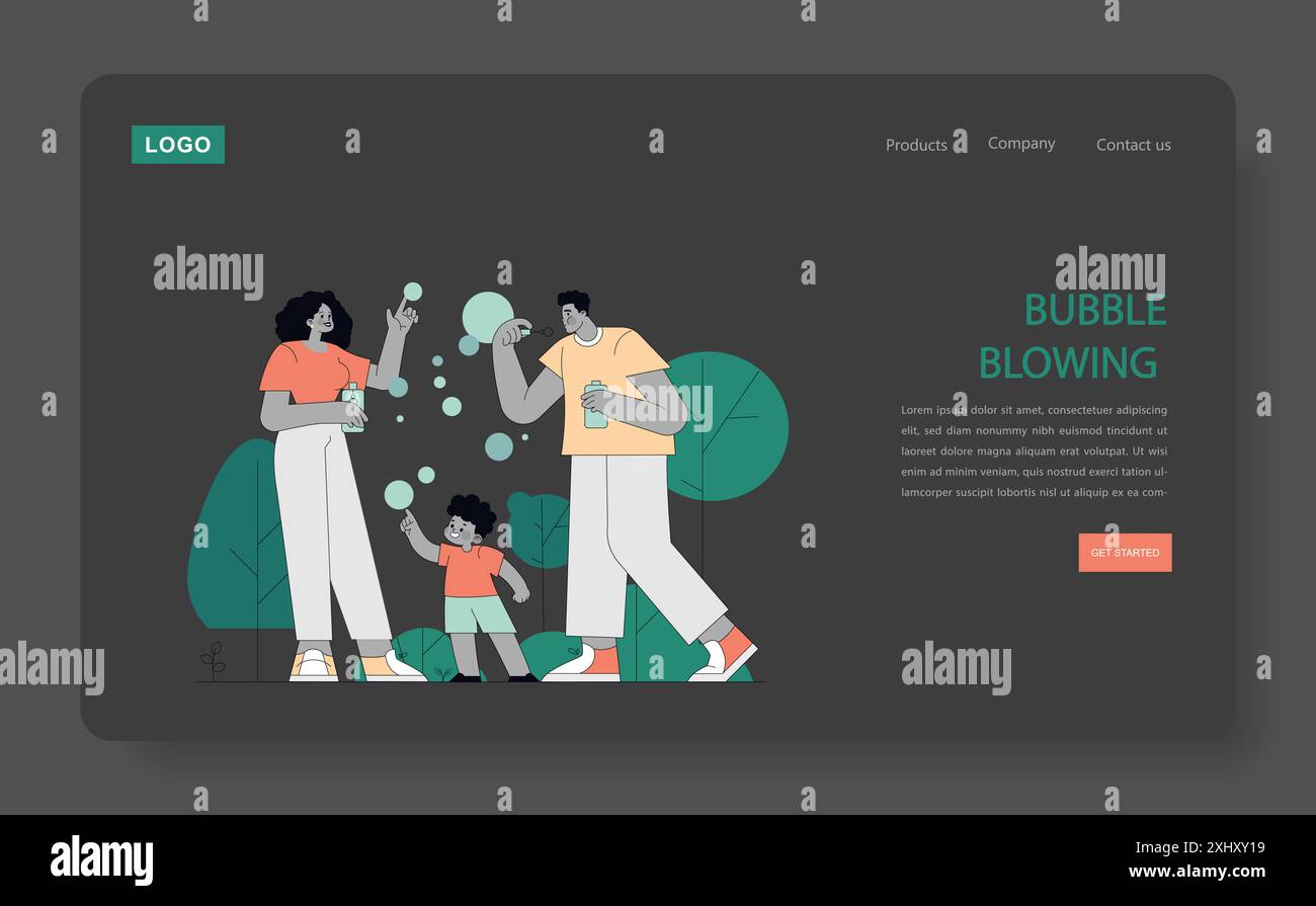 Family Bubble Blowing activity. Parents and child engage in playful ...