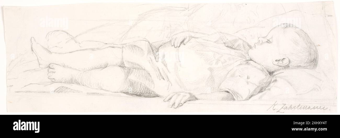 Sleeping child Zahrtmann, Kristian 1843 - 1917 Drawing Sovende barn ...