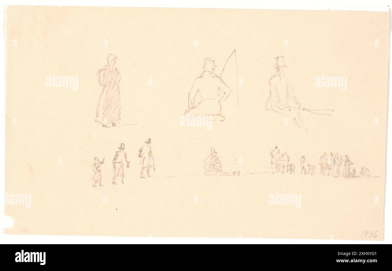 Drawing by Christen Købke showing two rows of figure sketches ...