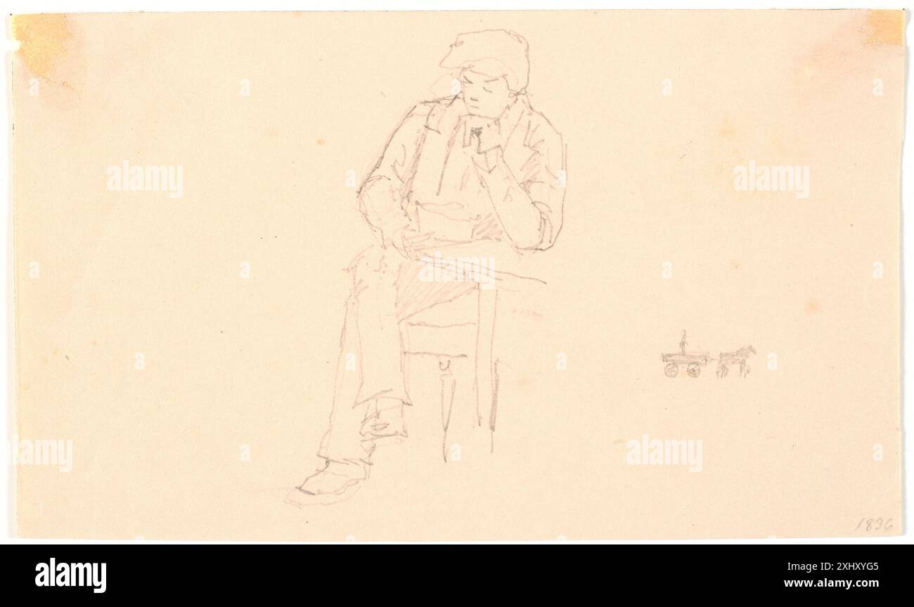 Drawing by Christen Købke depicting a seated man at a table accompanied ...