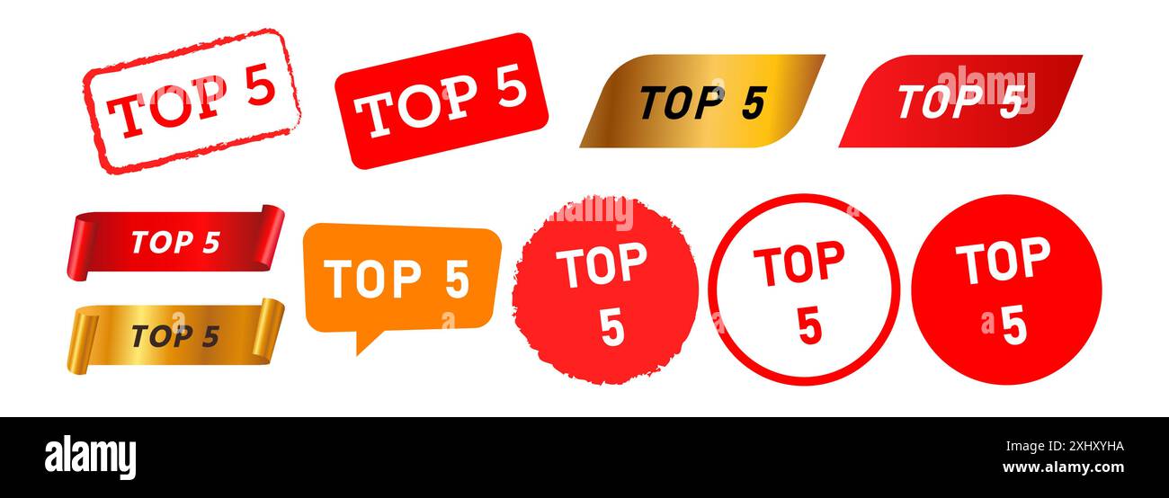 top 5 stamp speech bubble and ribbon label sticker sign for ranking ...