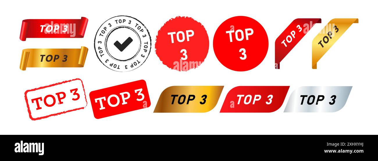top 3 stamp and ribbon label sticker sign for ranking placement rating ...