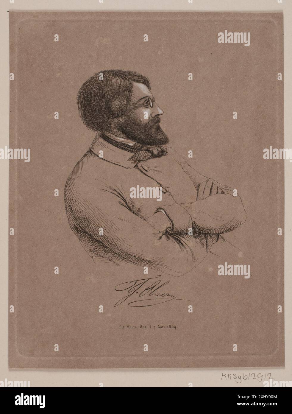 Etching by Julius Magnus-Petersen depicting portraits of Danish ...