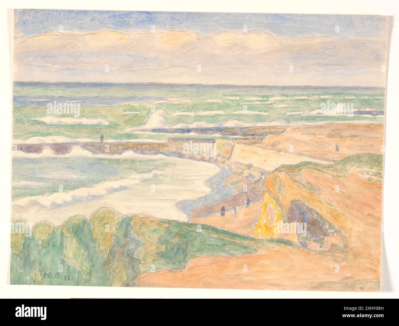 Watercolour and drawing by Niels Bjerre depicts the cliffs at Bovbjerg ...