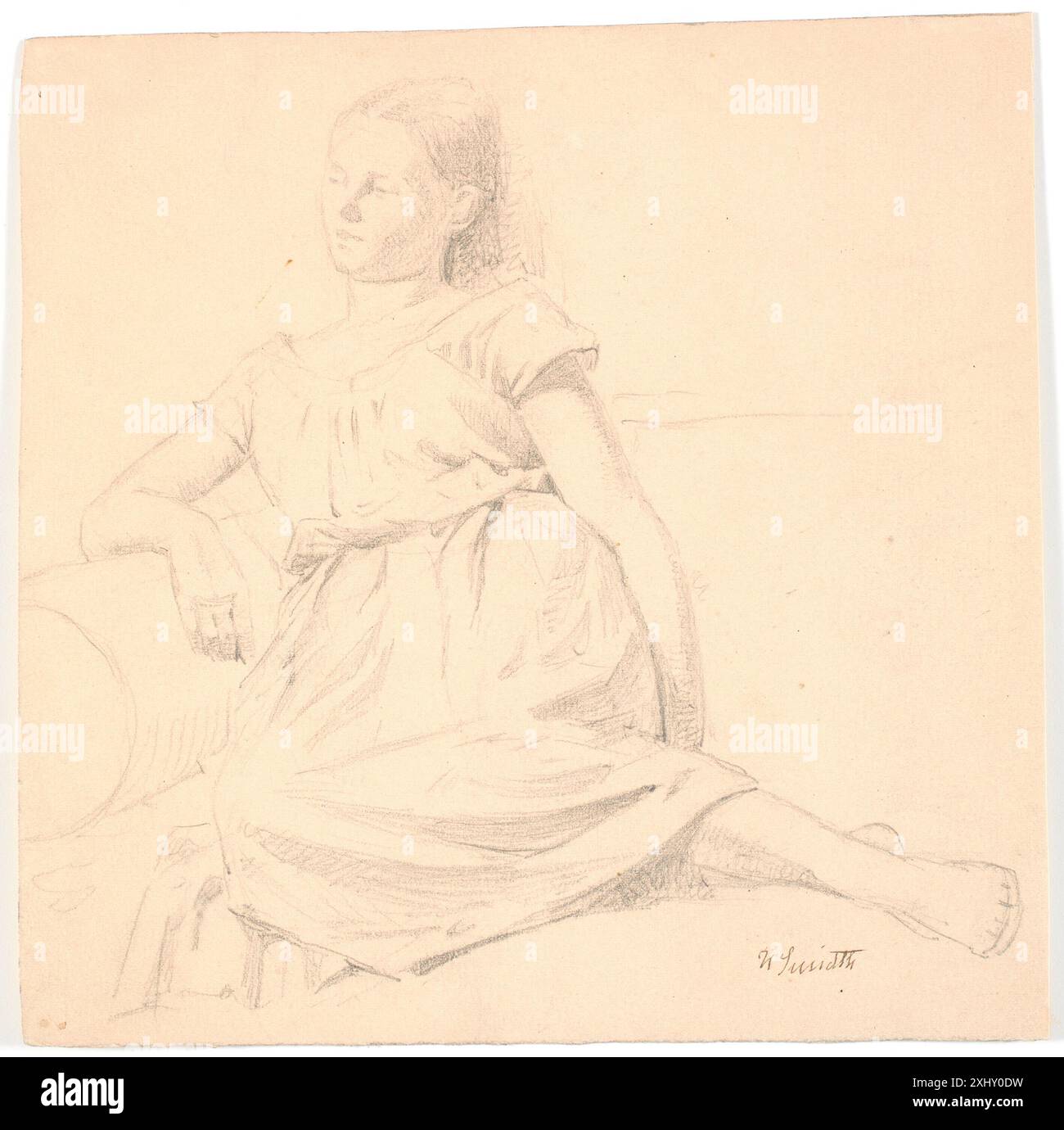Young girl in sofa Smidth, Hans 1839 - 1917 Drawing Ung pige i sofa ...
