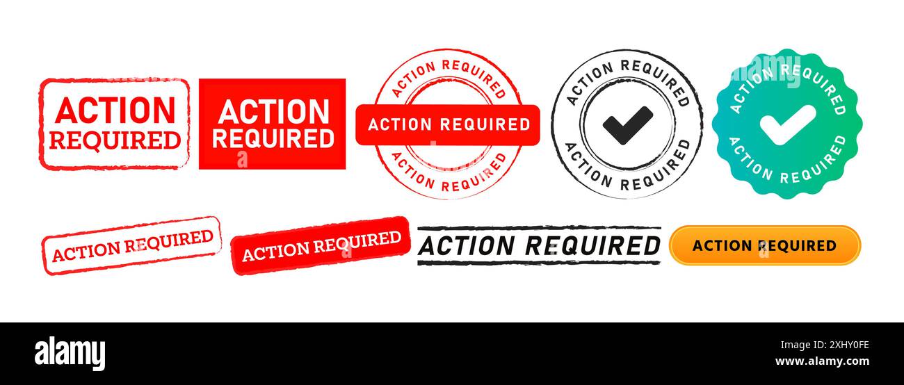 action required square and circle stamp label sticker sign for needed ...