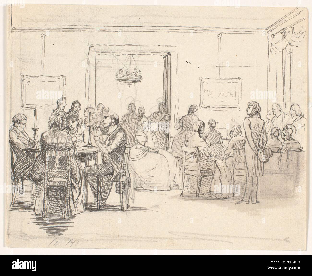 Drawing by Wilhelm Marstrand depicting a Copenhagen company scene with ...
