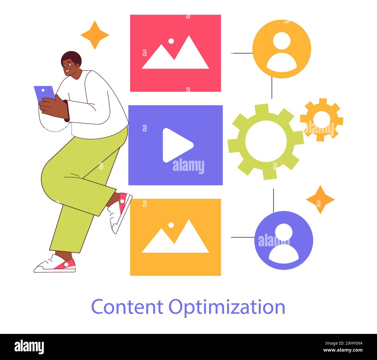 Digital Strategy concept. Man interacting with various social and ...