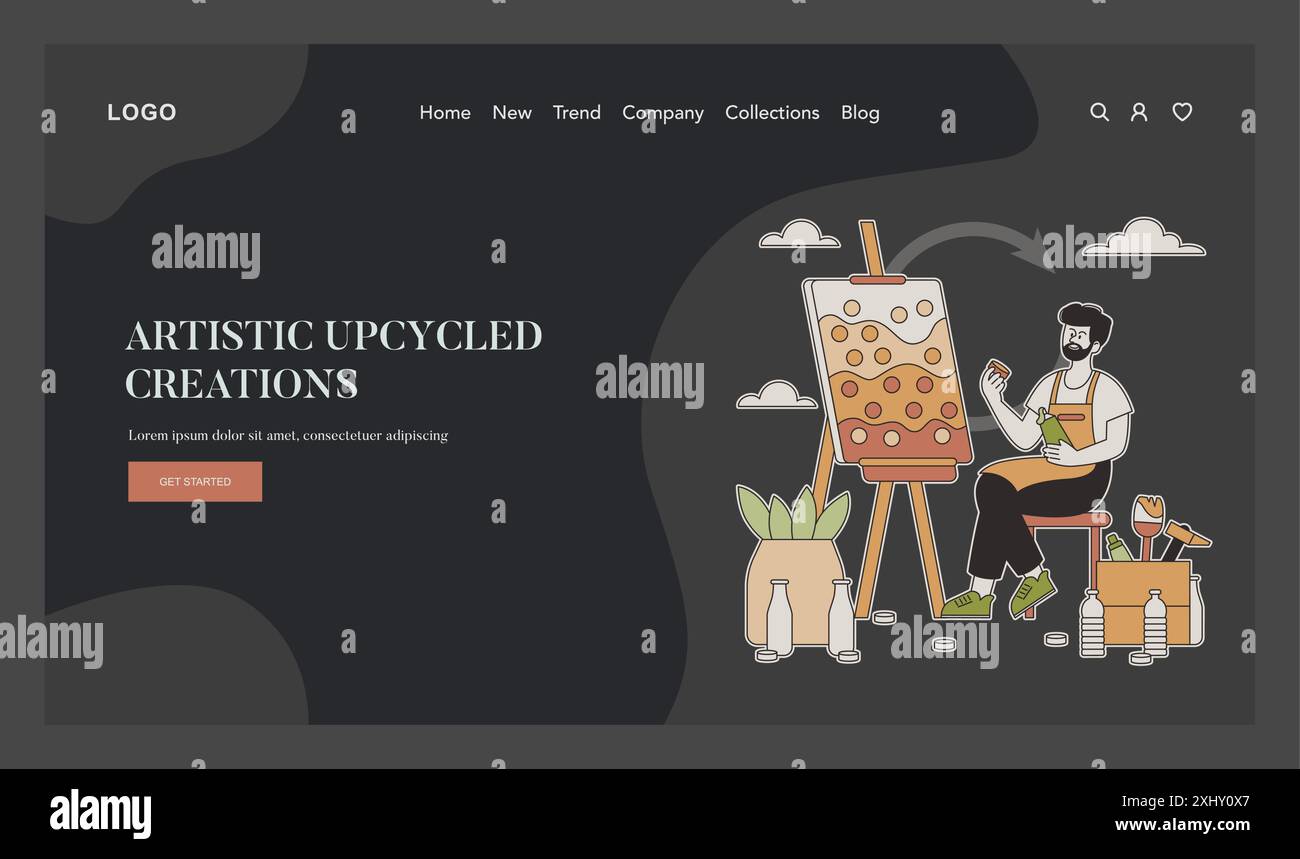 Artistic Upcycled Creations concept. Illustration portrays an artist ...