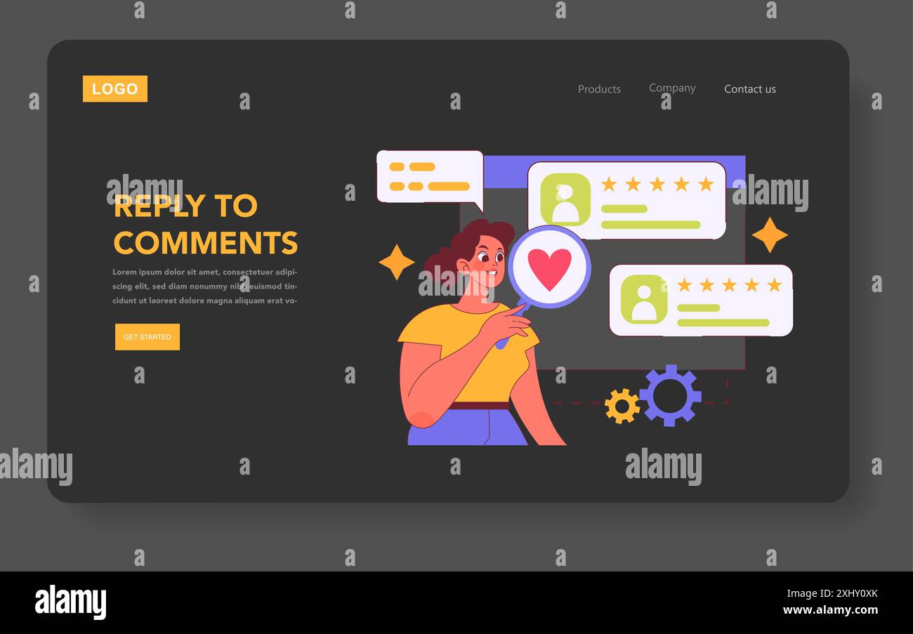 Social Media Response concept. Interactive engagement through comments and ratings on digital ...