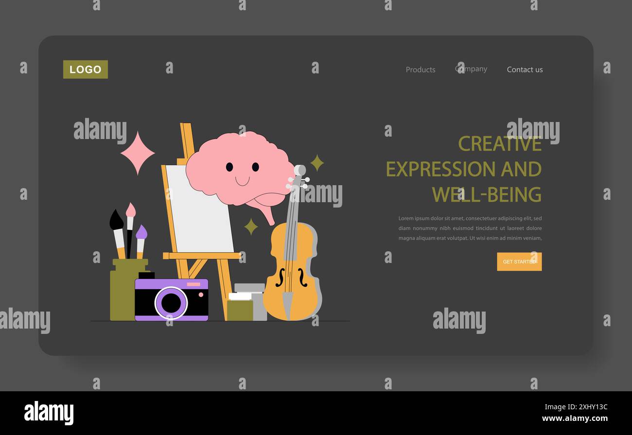 Positive Psychology concept. Brain character with art and music tools ...