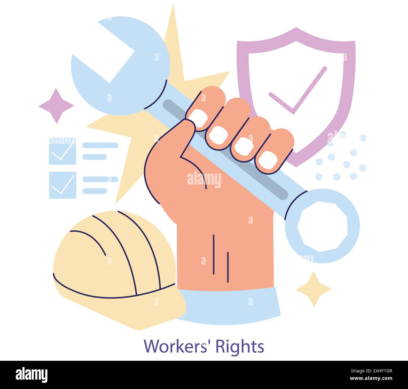 Labor Day concept. A strong hand gripping a wrench symbolizes workers ...