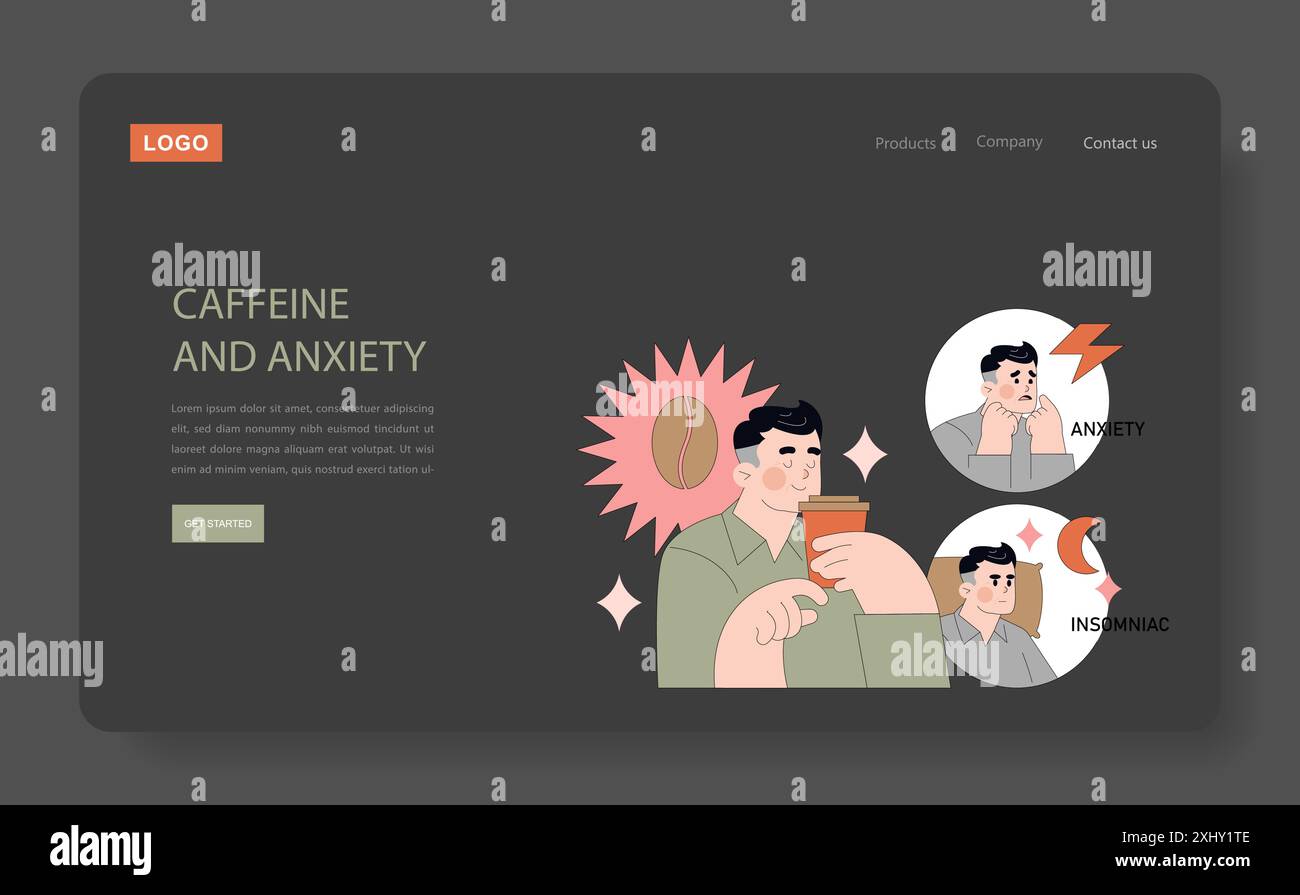 Caffeine and Anxiety concept. Illustration highlights the effects of caffeine on mental health ...