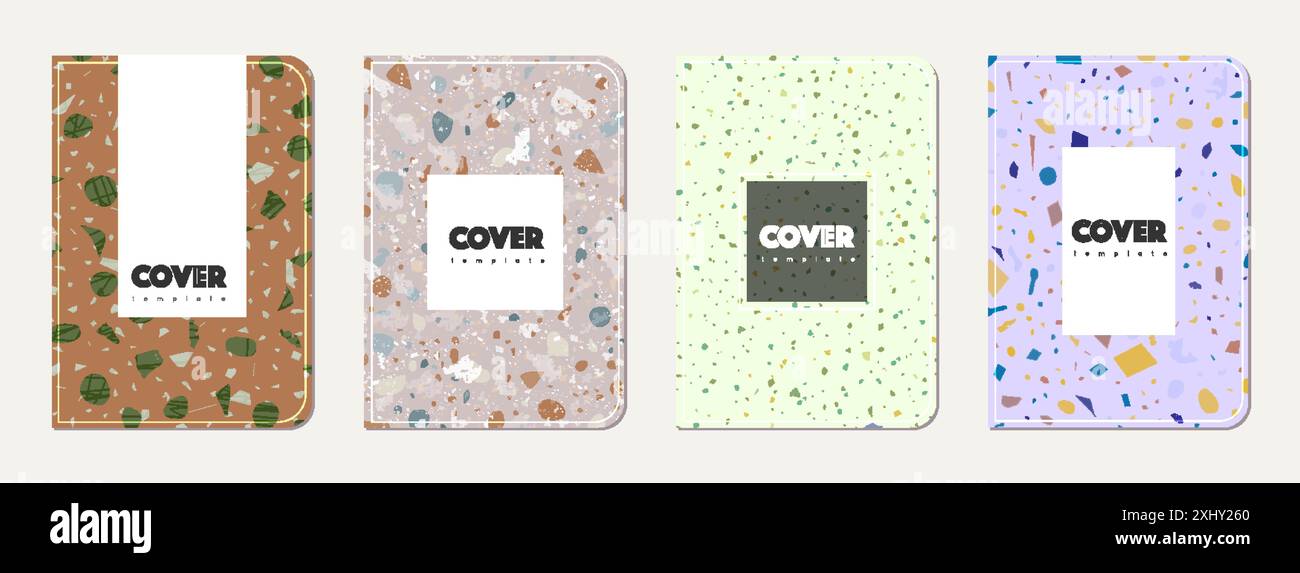 School diary cover design. Terrazzo abstract background made of natural ...