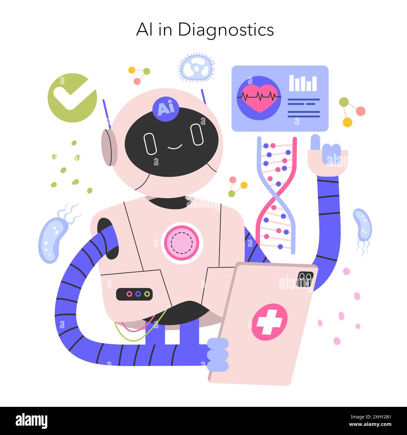 Future medicine concept. Robot performing healthcare diagnostics with AI technology and genetic ...
