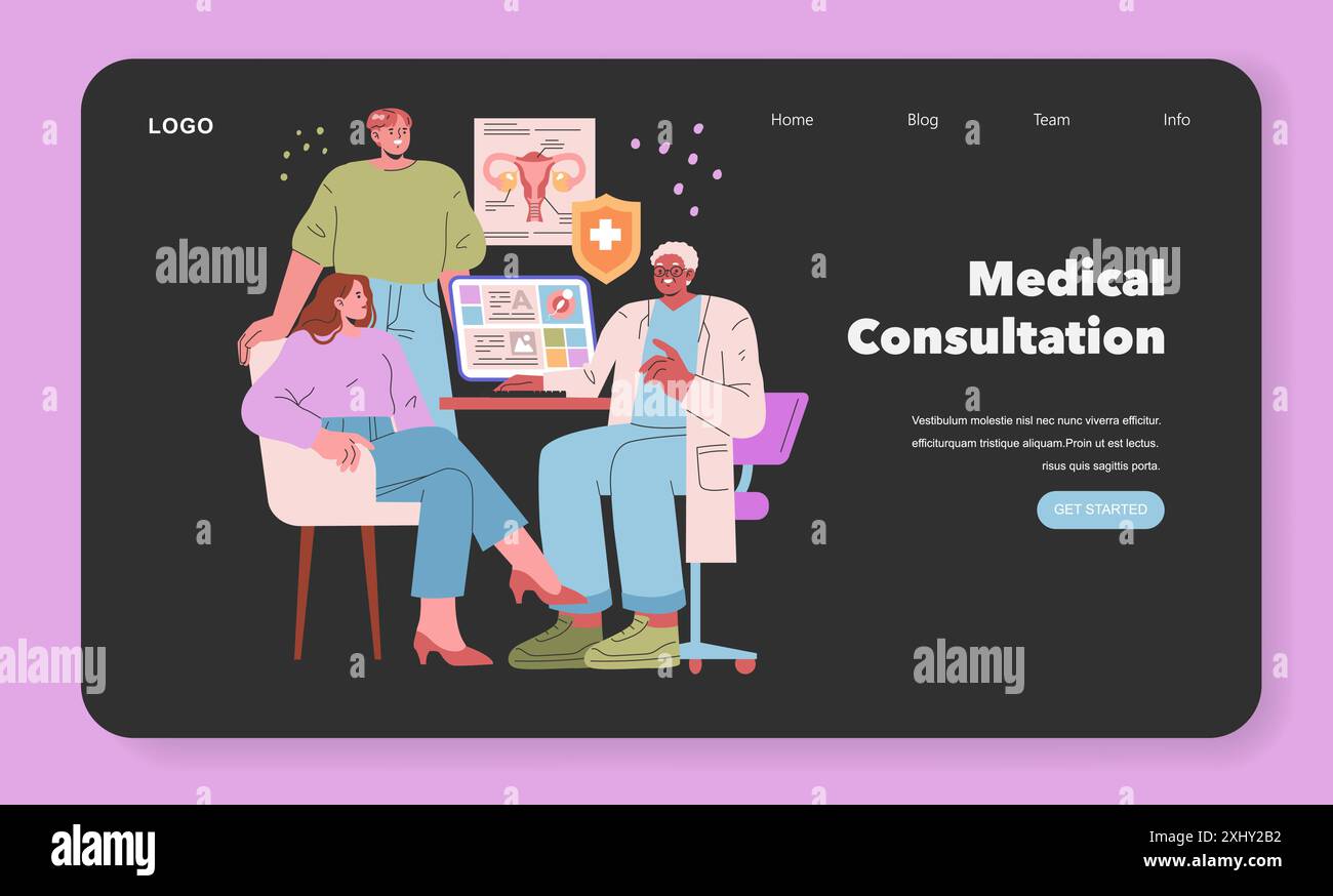 Medical Consultation concept. A couple receives expert guidance from a doctor about assisted ...