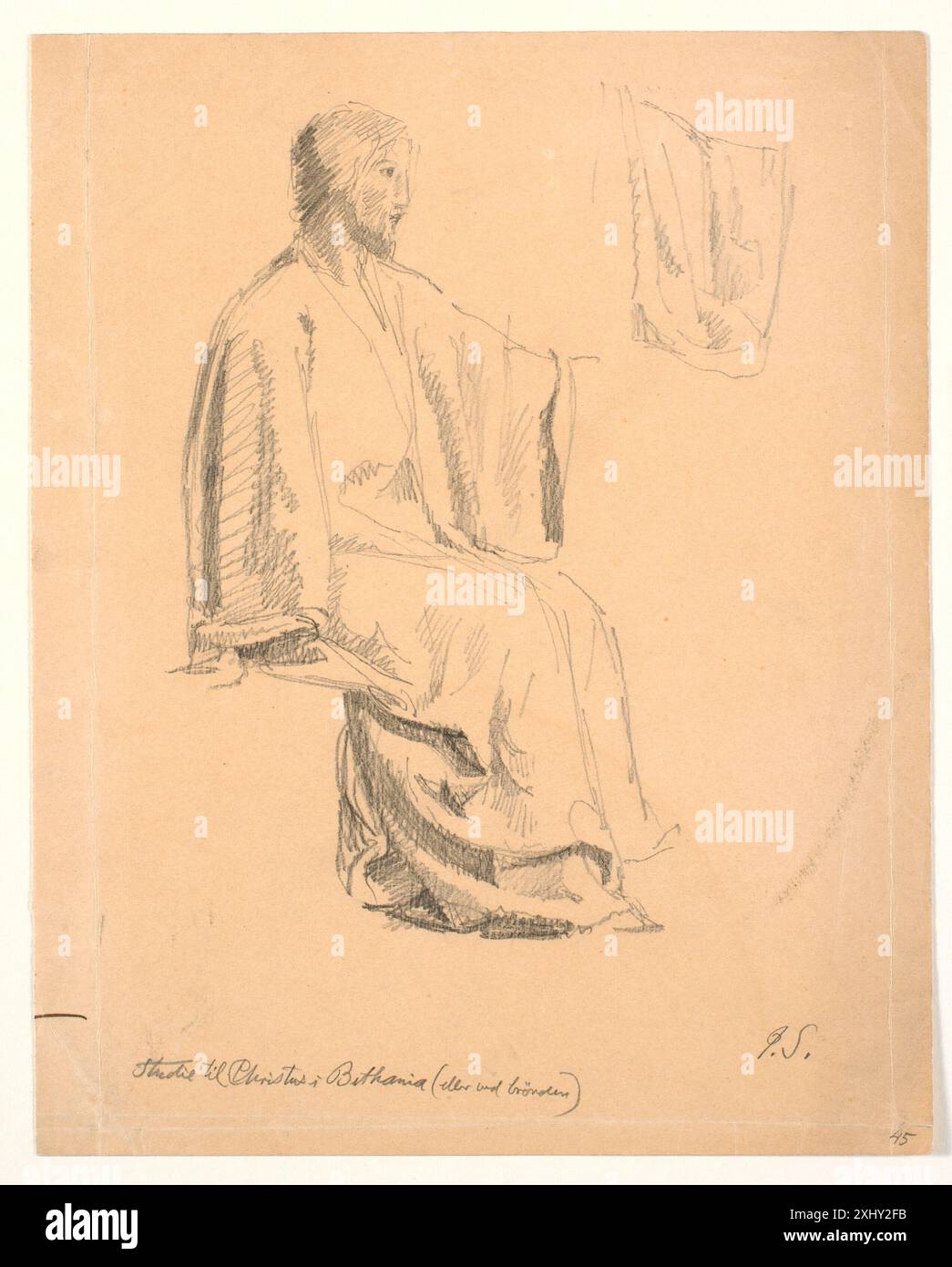 Drawing by Joakim Skovgaard (1856-1933) showing Christ seated, focusing ...