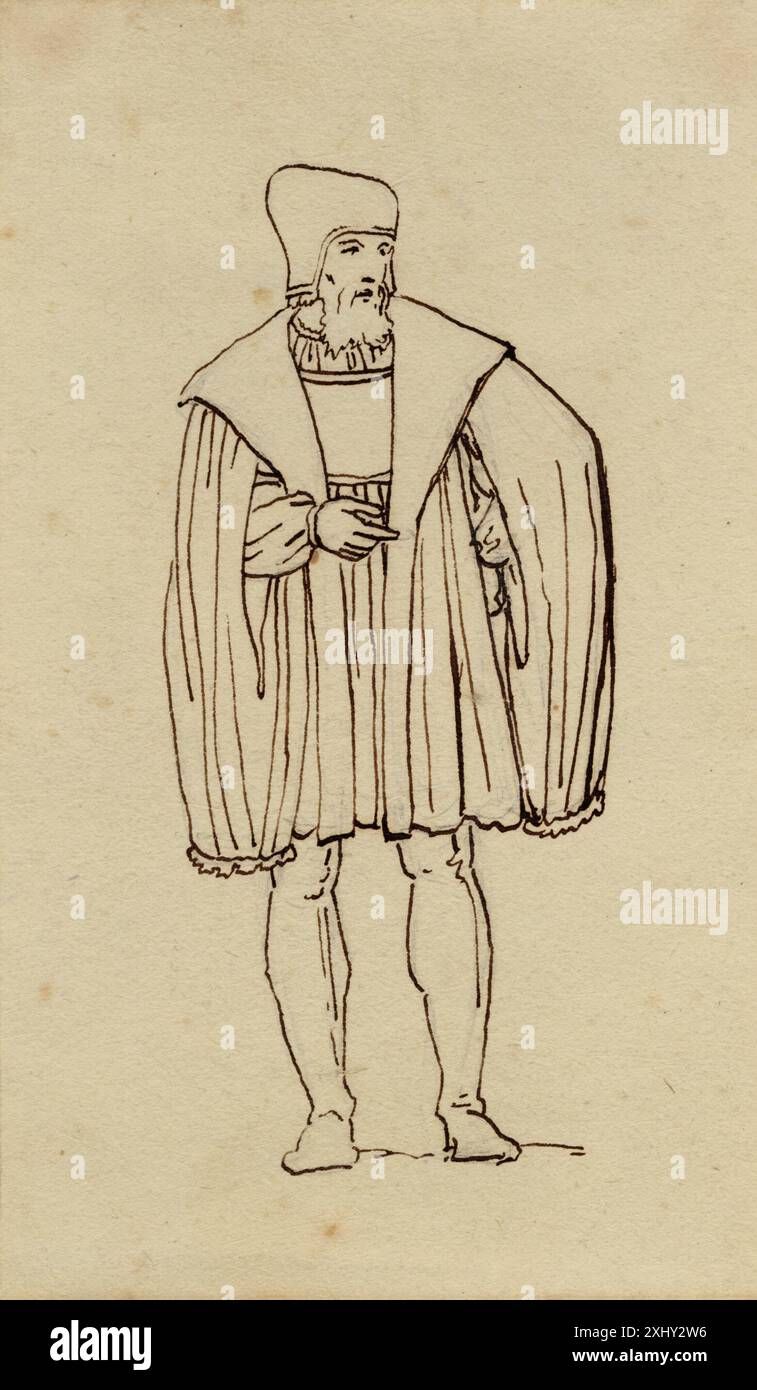 Drawing by C.W. Eckersberg depicts clothing from the 1500s, showing ...
