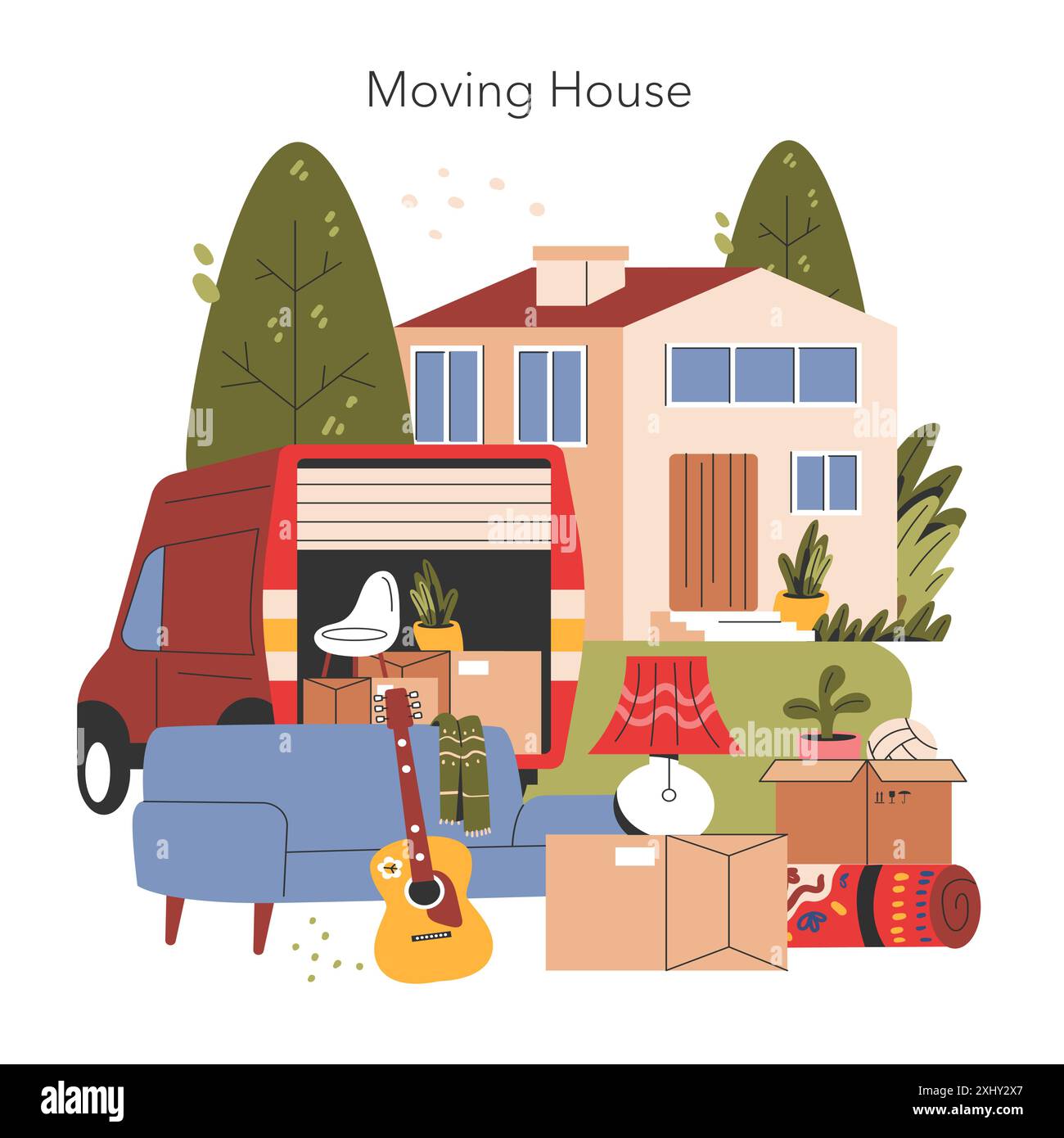 Moving House concept. A cozy home with belongings packed for relocation ...