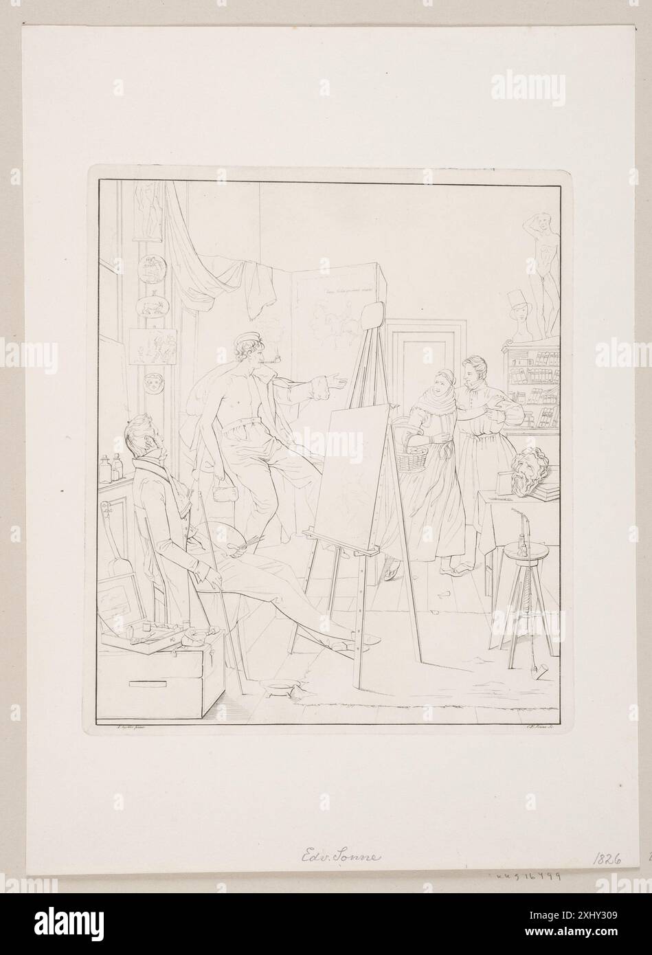 Engraving depicting an Amager girl in a painter's studio by Edvard ...