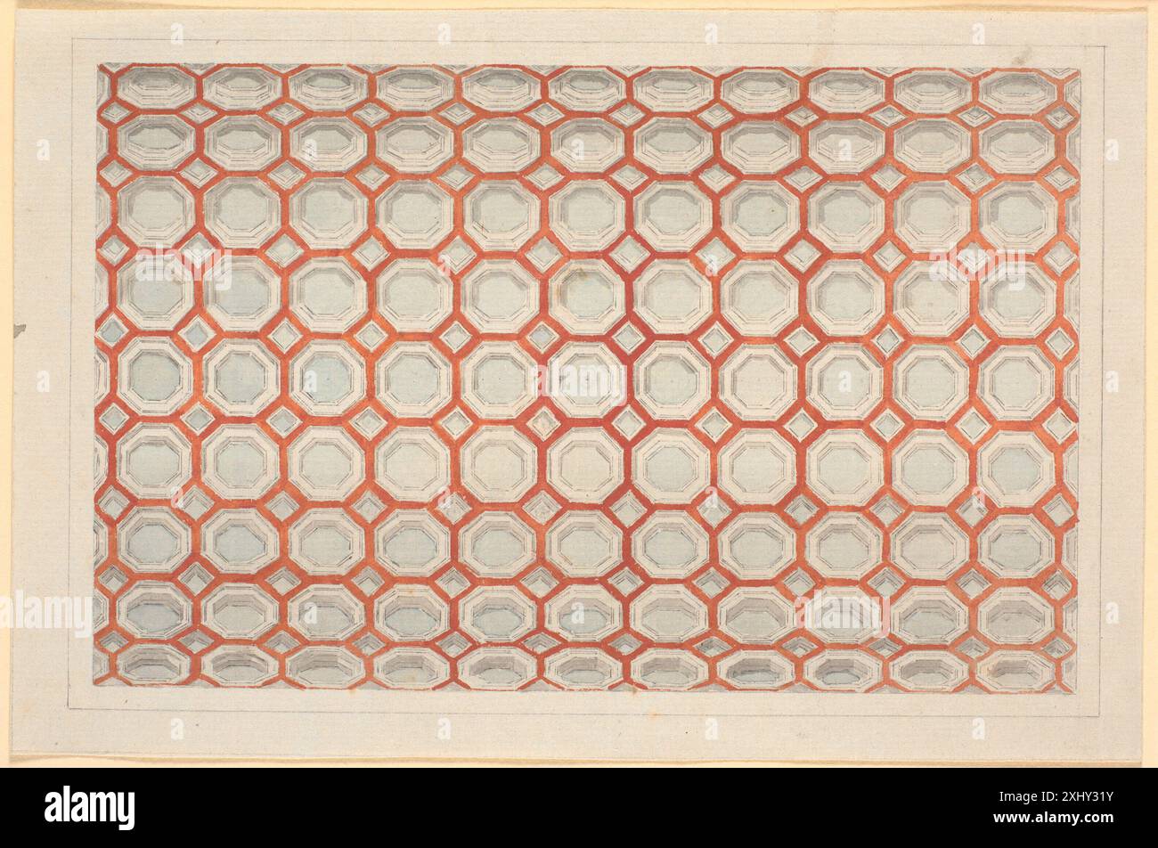 Draft barrel vault with octagonal and square cassettes in gray and red ...