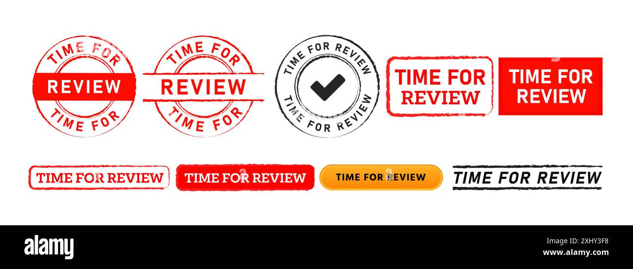 time for review rubber stamp and button sign for process analysis ...