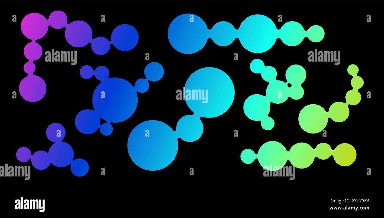 Meta balls collection. Connected morph dots. Liquid blobs fluid set. Rounded design elements for ...