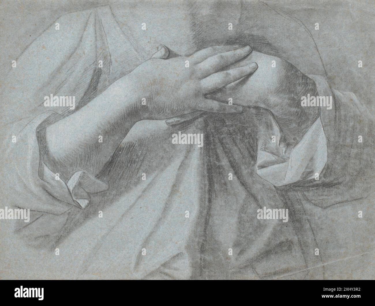 Drawing by Jens Juel depicting a study of a pair of hands crucifixed ...