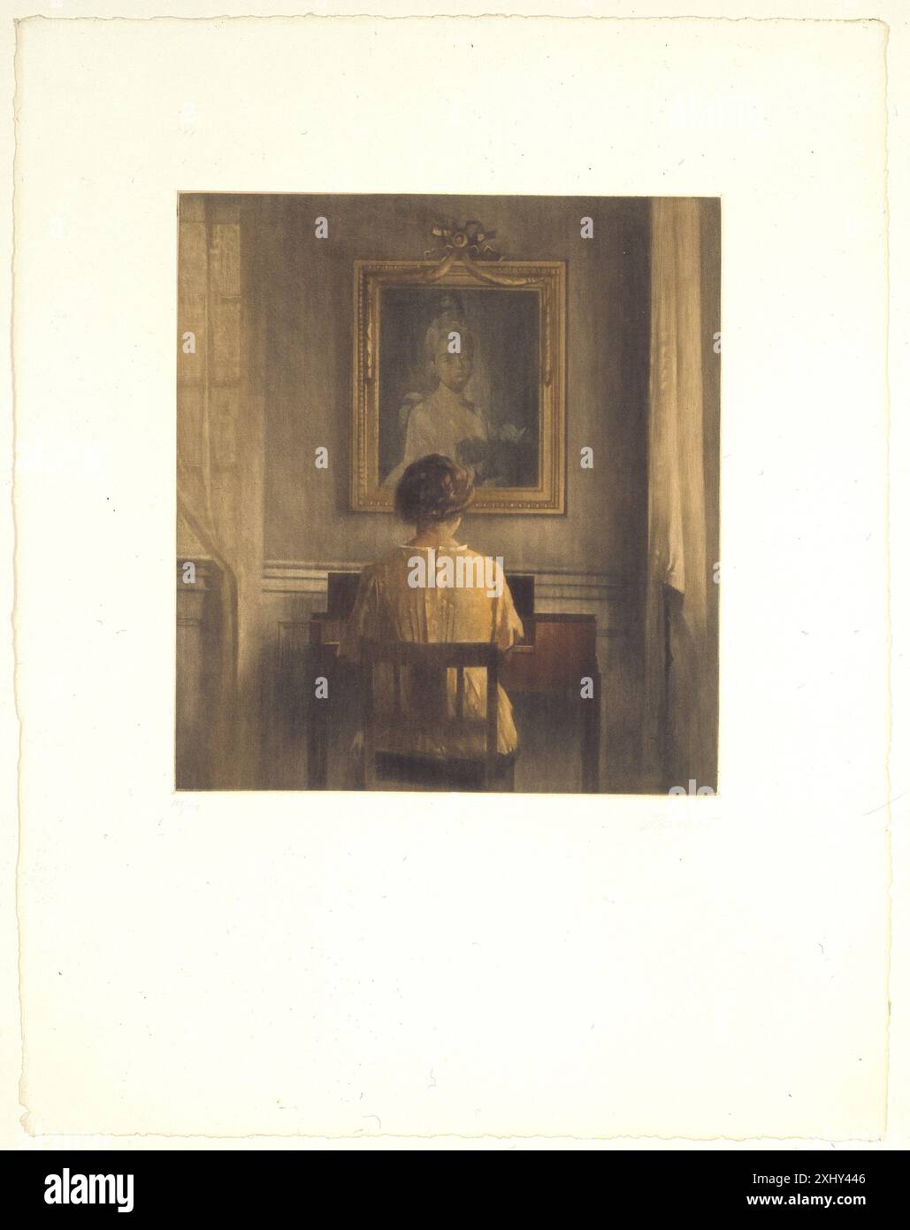 Mezzotint print depicting a woman at the spinning wheel, created by ...