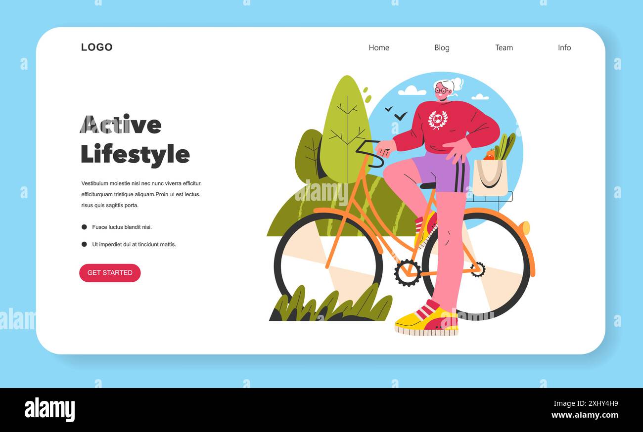 Active Lifestyle concept. Senior woman engaging in fitness by cycling ...