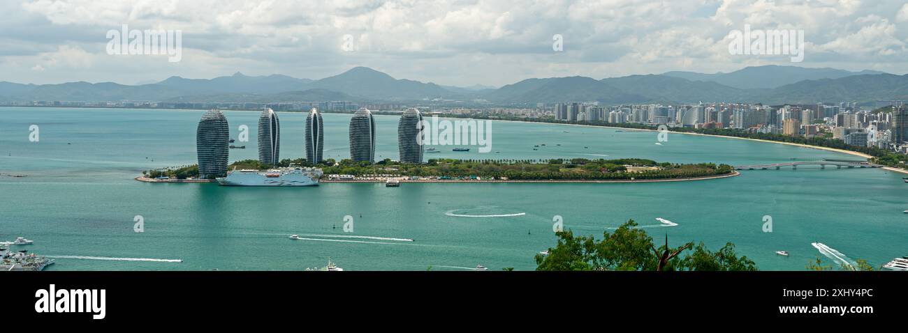 Sanya, Hainan paradise island. Aerial view of Phoenix Island from ...
