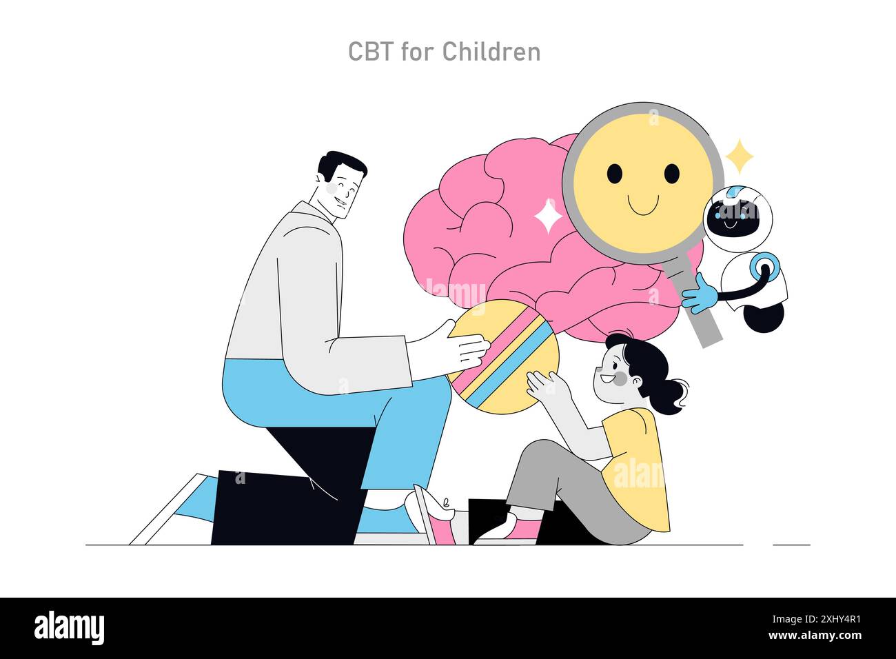 Cognitive Behavioral Therapy concept. Therapist engaging in a playful ...