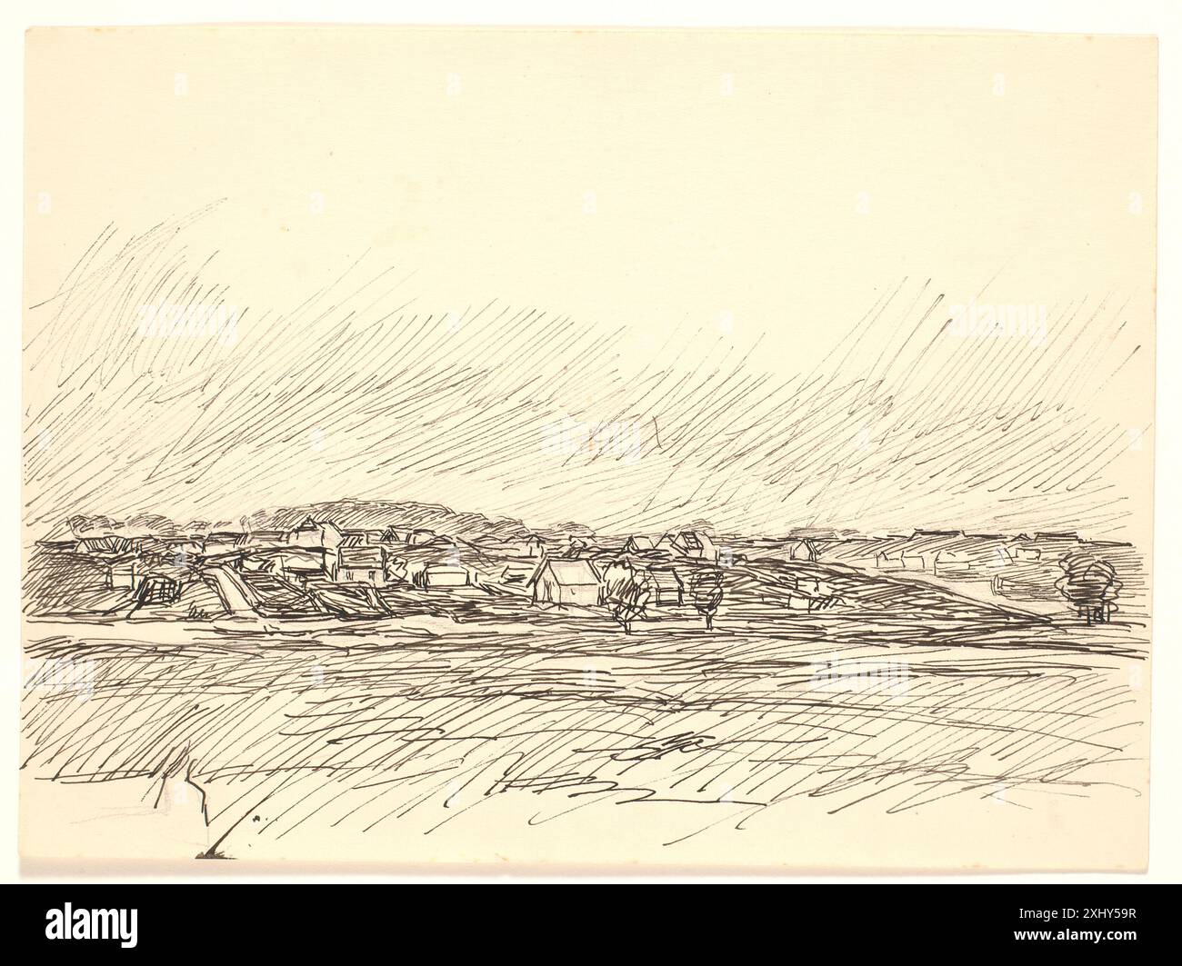 Landscape with village Syberg, Fritz 1862 - 1939 Drawing Den grimme ...