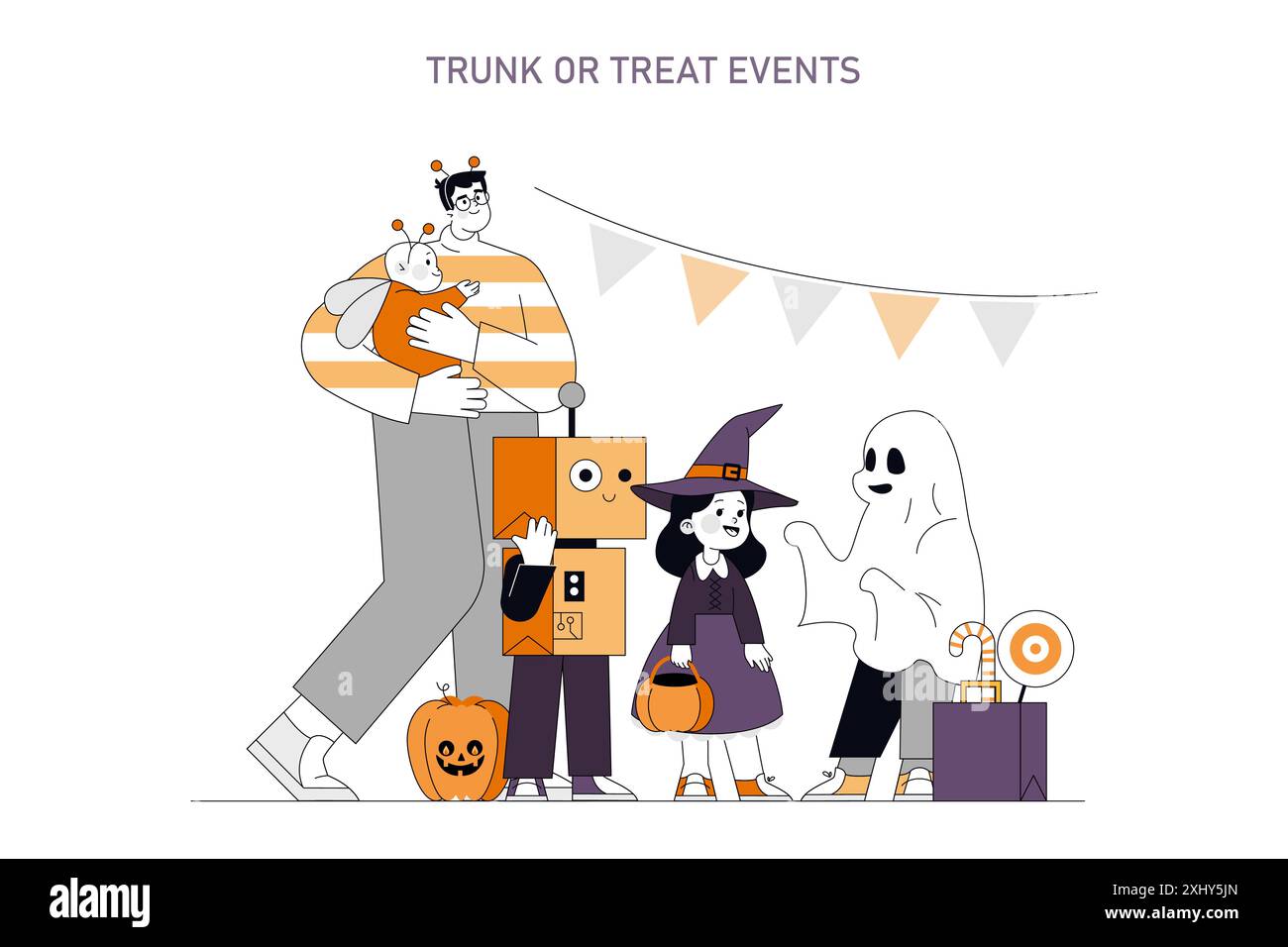 Halloween concept. Family and friends celebrate at a trunk or treat ...