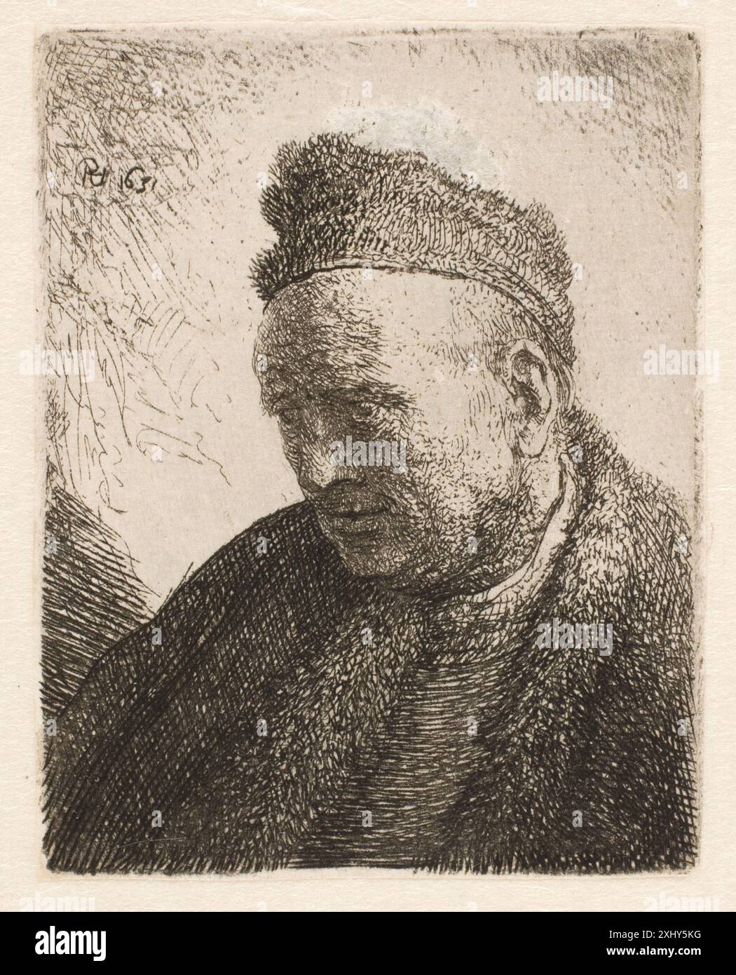 Bust of a beardless man (Rembrandt's father?) in a fur cloak and cap ...