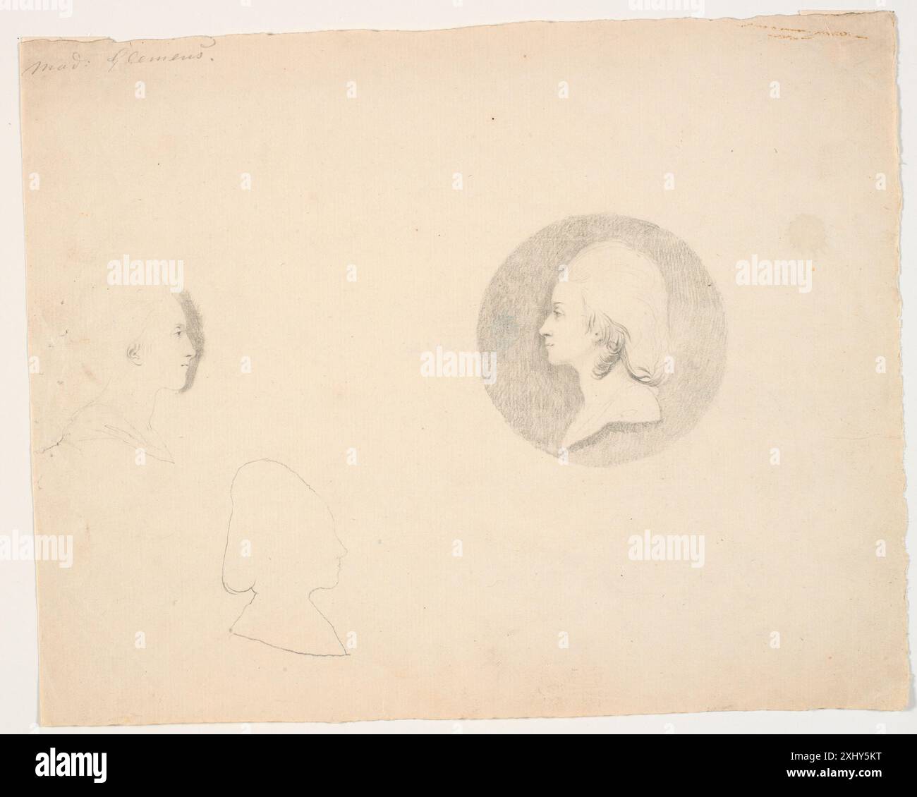 Women's portrait in medallion. Profile t.v. In addition, two heads in ...