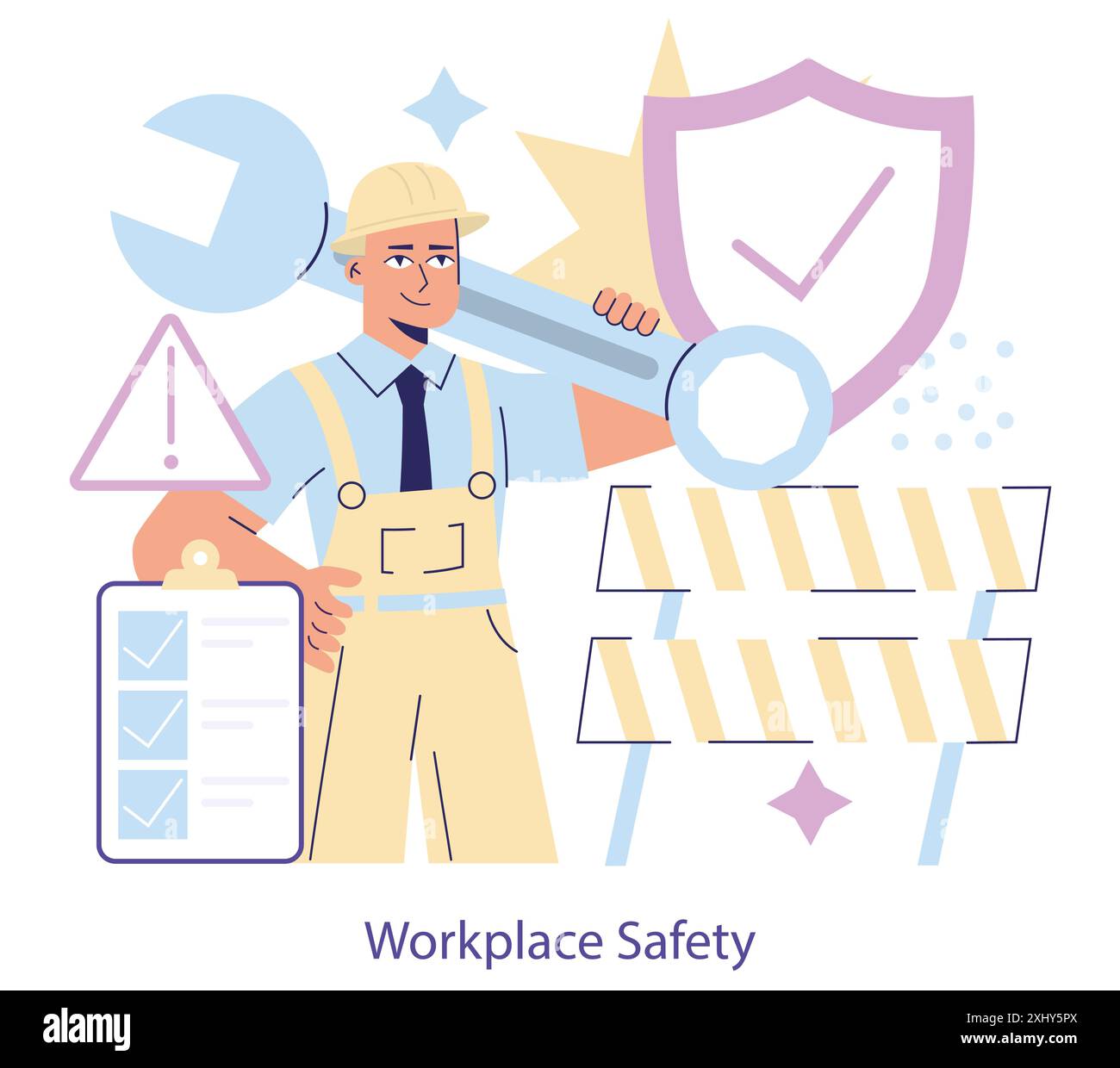 Workplace Safety concept. A construction worker with safety icons and ...