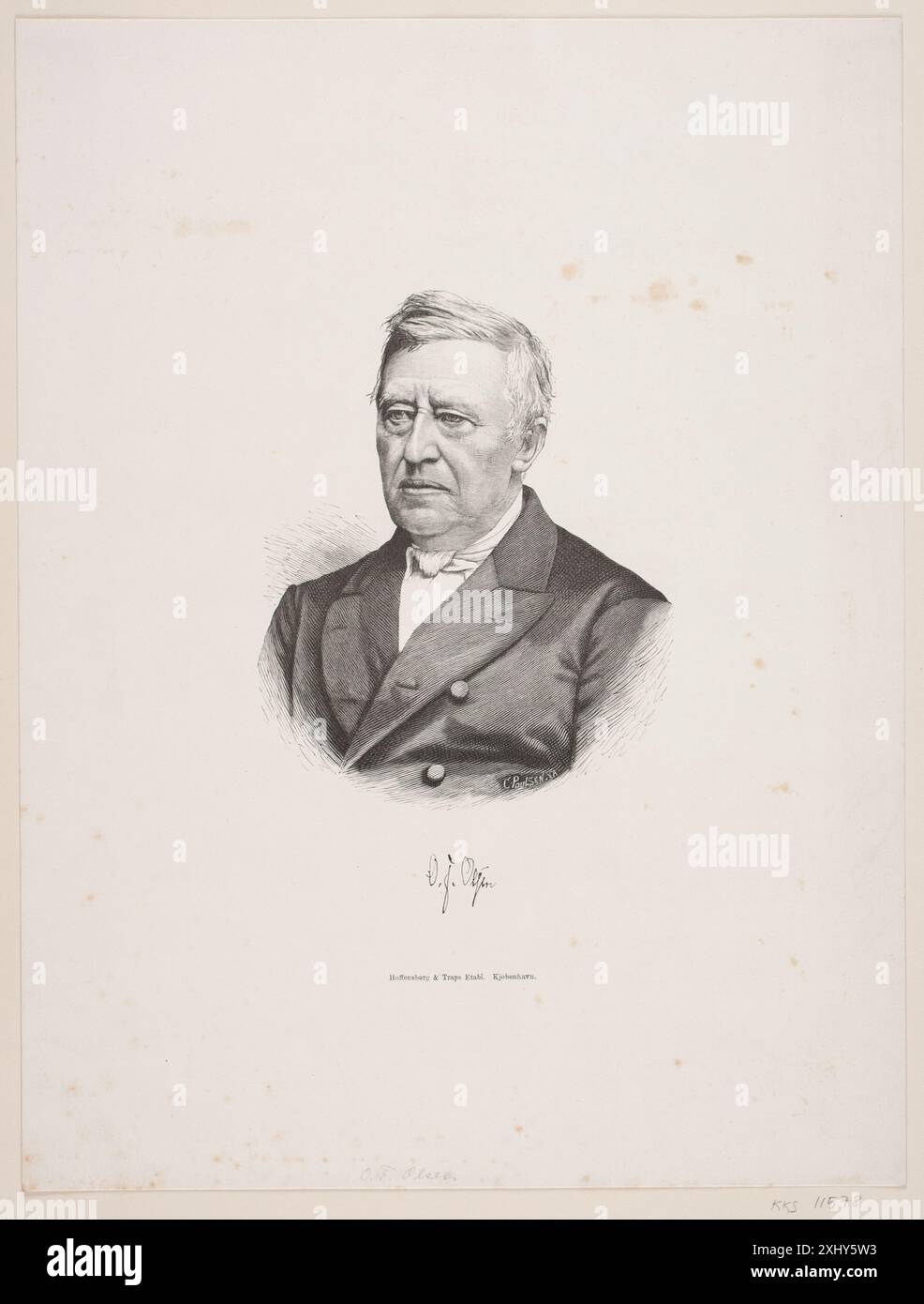Xylograph by Carl Poulsen depicting O.F. Olsen, showing facial features ...