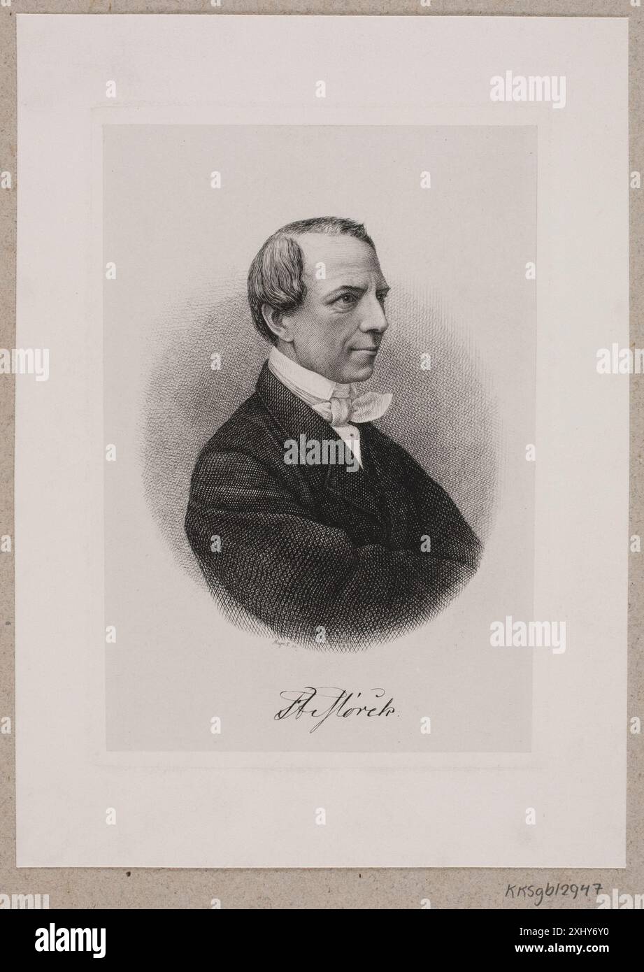 Etching by Julius Magnus-Petersen (1827–1917) depicting Frederik Adolph ...