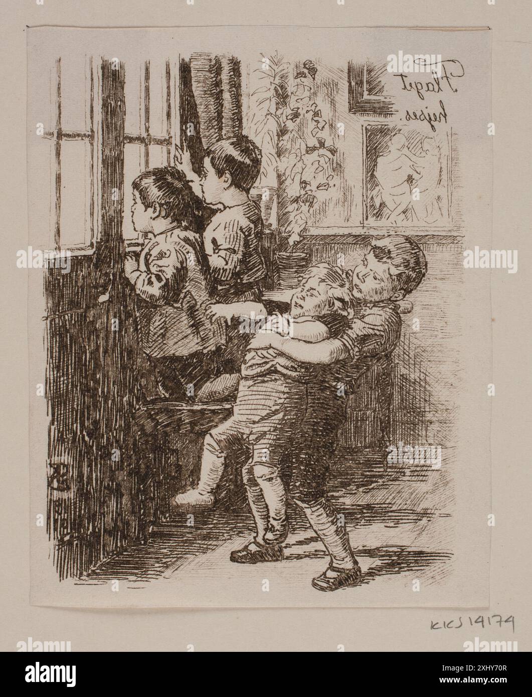 Etching by Niels Skovgaard depicting a flag being hoisted, showing ...