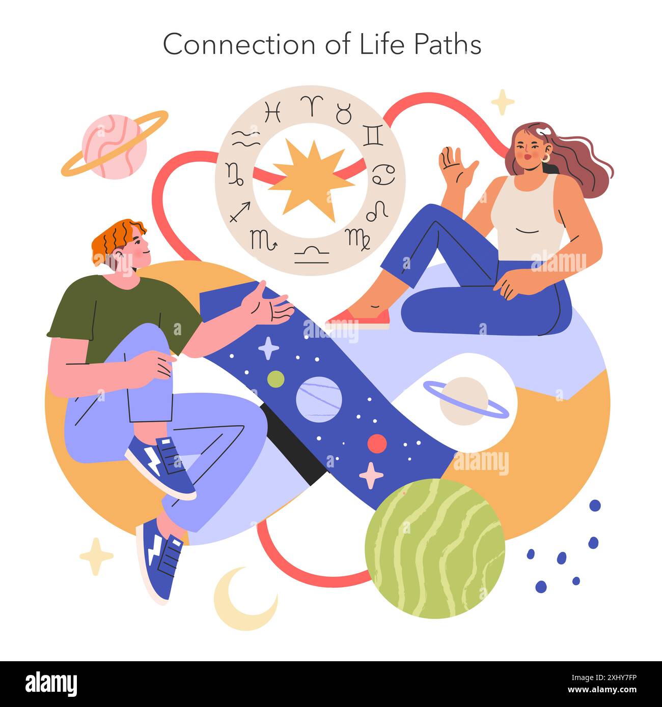 Natal Charts concept. Two people sitting with cosmic elements ...