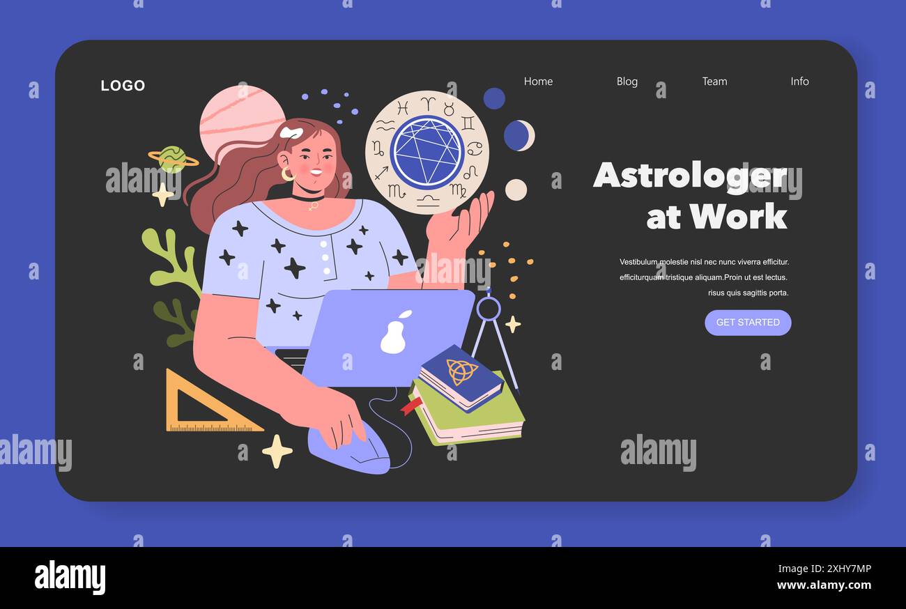Astrologer at Work concept. An astrologer studies a natal chart ...