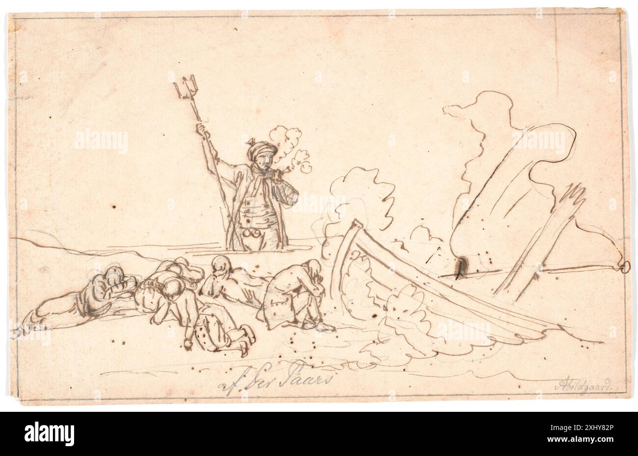 Drawing by Nicolai Abildgaard depicting a stranding scene at Anholt ...