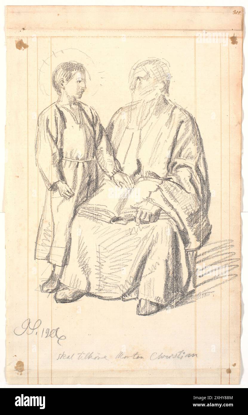 Drawing by Joakim Skovgaard (1856-1933) depicting a seated old man and ...