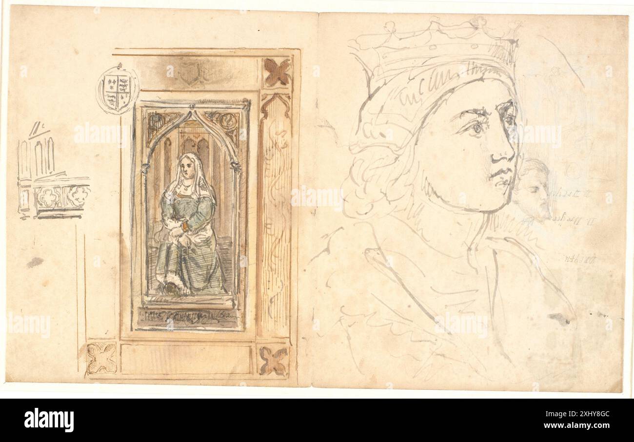 Drawing by Dankvart Dreyer of a seated female figure within a Gothic ...